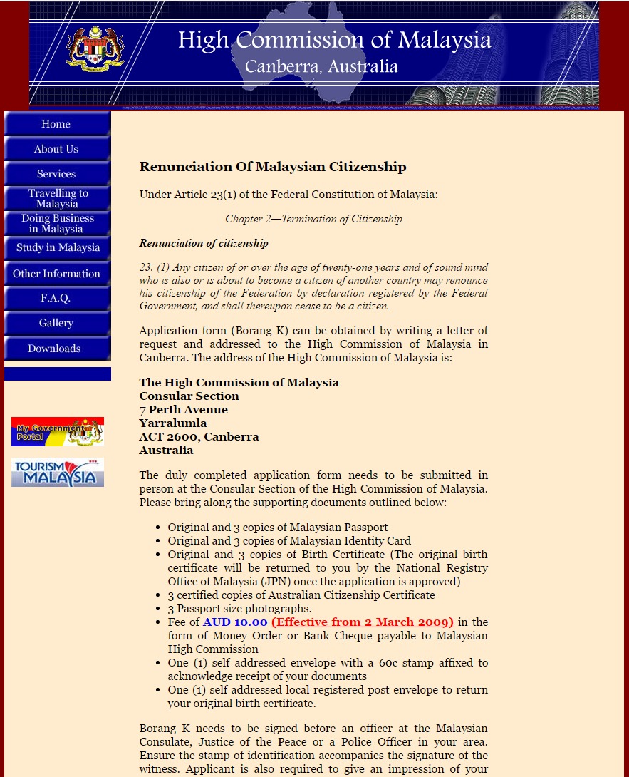 Renouncing Malaysian citizenship | weehingthong