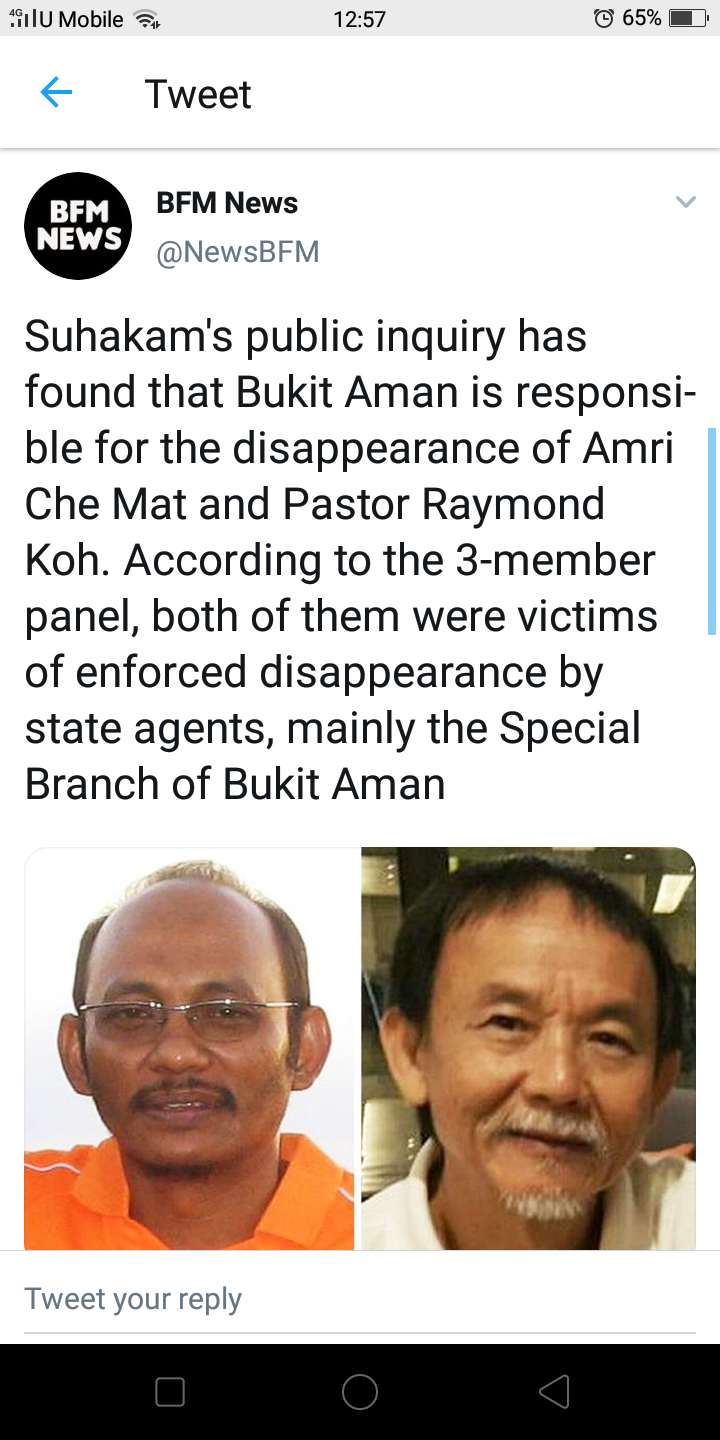 Suhakam: Bukit Aman was responsible for the disappearance of both ...